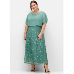 sheego Gro&szlig;e Gr&ouml;&szlig;en Abendkleid aus Mesh, mit besticktem Rock, rauchgr&uuml;n, Gr&ouml;&szlig;e 50 - Damen