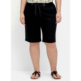 sheego Damen Bermudas im Leinen-Mix, mit Gummibund, schwarz, Gr&ouml;&szlig;e 50