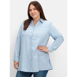 sheego Damen Hemdbluse, Blau, Gr. 58, Blusen langarm, Material: Baumwolle