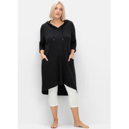 sheego Gro&szlig;e Gr&ouml;&szlig;en Shirtkleid mit Kapuze, schwarz, Gr&ouml;&szlig;e 44/46 - Damen