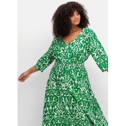 sheego by Joe Browns sheego Gro&szlig;e Gr&ouml;&szlig;en Maxikleid mit Alloverprint und gesmokter Taille, gr&uuml;n-offwhite, Gr&ouml;&szlig;e 48 - Damen