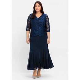 sheego Damen Abendkleid, Blau, Gr. 56, Maxikleider, Material: Polyester. Spitze: Polyamid