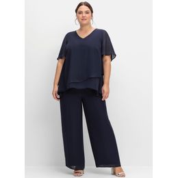 Overall sheego, Damen, Gr. 48, Normalgr&ouml;&szlig;en, blau (marine), 100% Polyester, unifarben, lang, Overalls Overall