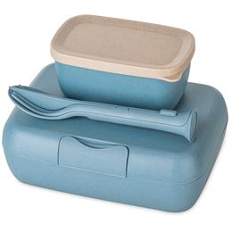 Koziol Candy Ready Lunchbox-Set inklusive Besteck-Set 3-teilig nature flower blue - Lebensmittelbehälter / Vorratsdosen