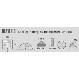High Peak Beaver 3 freistehendes Einfachdach Kuppelzelt schwarz f&uuml;r 3 Personen - 3-Personen Zelte