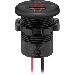 wentronic Dualer Einbaucharger USB-A und USB-C mit Schnellladetechnik und LED- Anzeige 12 V / 24 V - 12 / 24 V Einbausteckdosen