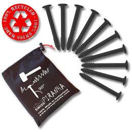 SwissPiranha BF90 Zelthering schwarz 9,7 cm 10er Set im Beutel - Zeltheringe & Abspannmaterial von SWISS PIRANHA