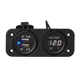 ProPlus Einbau Kit Voltmeter 30 V und USB Doppelsteckdose 2 Mal 2100 mA - 12 / 24 V Einbausteckdosen