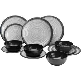 Flamefield Granite Geschirr-Set 12-tlg. grau/schwarz f&uuml;r 4 Personen - Kunststoff und Melamin Geschirr-Sets