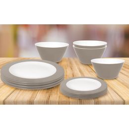 Omada Teller- und Sch&uuml;ssel-Set 12-tlg. dove grey f&uuml;r 4 Personen - Kunststoff und Melamin Geschirr-Sets