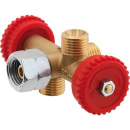GOK Abzweigventil &Uuml;berwurfmutter G 1/4 LH auf 3x Au&szlig;engewinde G 1/4 LH - Ventile & Gash&auml;hne