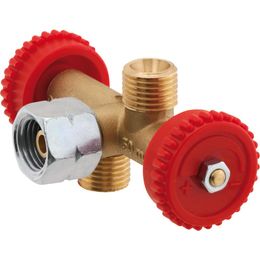 GOK Abzweigventil &Uuml;berwurfmutter G 1/4 LH auf 2x Au&szlig;engewinde G 1/4 LH - Ventile & Gash&auml;hne