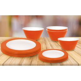 Omada Teller- und Schüssel-Set 12-tlg. orange für 4 Personen - Kunststoff und Melamin Geschirr-Sets
