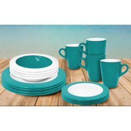 Omada Teller- und Sch&uuml;ssel-Set 16-tlg. sea blue f&uuml;r 4 Personen - Kunststoff und Melamin Geschirr-Sets
