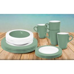 Omada Teller- und Sch&uuml;ssel-Set 16-tlg. gr&uuml;n f&uuml;r 4 Personen - Kunststoff und Melamin Geschirr-Sets