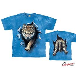 Harlequin Wolf Pup Rip Through Kinder T-Shirt blau 128 - Kinder T-Shirts & -hemden