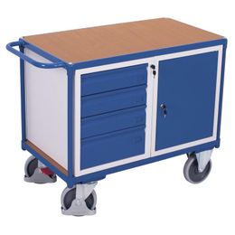 VARIOfit Werkstattwagen mit 1 Schrank, 4 Schubladen + EasySTOP - Enzianblau