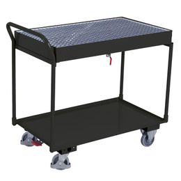 VARIOfit Tischwagen mit 2 Etagen, Gitterrost verzinkt mit Auffangwanne + EasySTOP - Anthrazitgrau