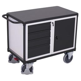 VARIOfit Werkstattwagen mit 1 Schrank, 4 Schubladen + EasySTOP - Anthrazitgrau