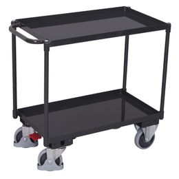 VARIOfit Tischwagen mit 2 Etagen, Wannenrand 40 mm hoch + EasySTOP - Anthrazitgrau