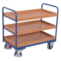VARIOfit Etagenwagen mit 3 Tabletts 250 kg Traglast Typ XL + EasySTOP - Enzianblau