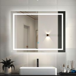 LED Badspiegel mit Beleuchtung Beschlagfrei 90x60cm Badezimmer Spiegel mit 3 Lichtfarbe Dimmbar Speicherfunktion