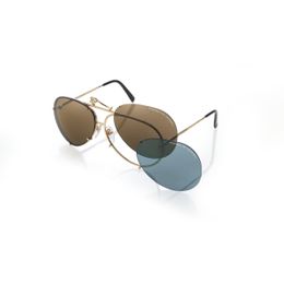 Porsche Design 8478 - mit Wechselgl&auml;sern | Unisex-Sonnenbrille | Fassung: Vollrand, Pilot, Metall, Gold Gl&auml;nzend | Glasfarbe: Braun
