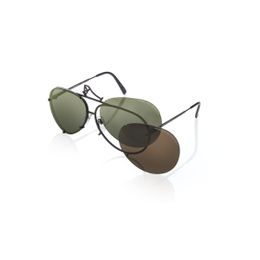 Porsche Design 8478 - mit Wechselgl&auml;sern | Unisex-Sonnenbrille | Fassung: Vollrand, Pilot, Metall, Schwarz Gl&auml;nzend | Glasfarbe: Gr&uuml;n