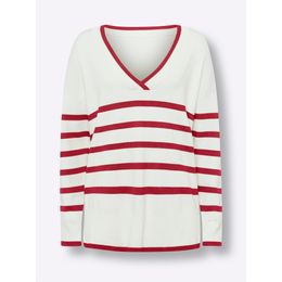 Heine Pullover Damen Gr&ouml;&szlig;e L ecru / rot