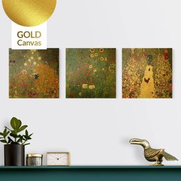 Bilderwelten 3-teiliges Leinwandbild Kunstdruck Gustav Klimt - Im Garten - Bilder auf Leinwand Kunstdruck - XXL mehrteilig