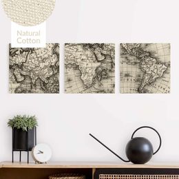 Bilderwelten Leinwandbild Weltkarte Vintage Kunstdruck grau - Alte Weltkarte Details - Karten XXL Wohnzimmer Schlafzimmer