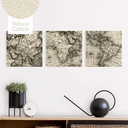 Bilderwelten Leinwandbild Weltkarte Vintage Kunstdruck grau - Alte Weltkarte Details - Karten XXL Wohnzimmer Schlafzimmer