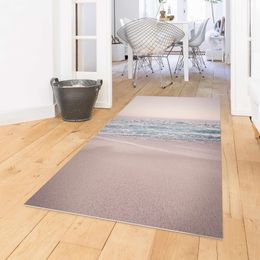Bilderwelten Vinylteppich Motiv rosa Strand Vinylmatte - Ros&eacute;goldener Strand am Morgen - Meerblick K&uuml;che Badezimmer Flur