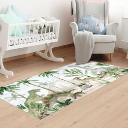Bilderwelten Vinylteppich modern gr&uuml;n Wald Aquarell - Zusammenkunft der Dinosaurier - Dinosaurier Kinderzimmer