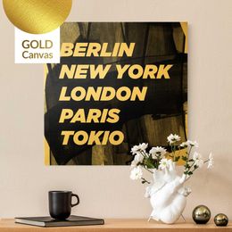 Bilderwelten Leinwandbild Gold Berlin New York London - Wandbilder XXL Print Skyline Stadt Wohnzimmer Flur Jugendzimmer Gold