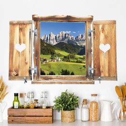 Bilderwelten Wandtattoo Natur Motiv 3D-Effekt Wandaufkleber - Fenster mit Herz Geislerspitzen in S&uuml;dtirol - Berg Wohnzimmer Schlafzimmer
