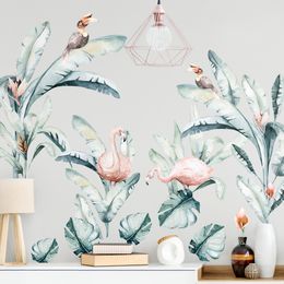 Bilderwelten Wandtattoo Tiere Tropisch Aquarell Wandaufkleber - XXL Aquarell Afrika Bl&auml;tter Set - Pflanzen Kinderzimmer Baby M&auml;dchen Jungen
