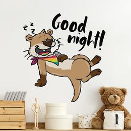 Bilderwelten Wandtattoo modern selbstklebend braun - Pummeleinhorn - Good night Erdm&auml;nnchen - Worte Kinderzimmer Baby M&auml;dchen Jungen