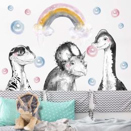 Bilderwelten Wandtattoo Tiere Illustration selbstklebend pastell - Regenbogen Dino Set - Dinosaurier Kinderzimmer Baby M&auml;dchen Jungen