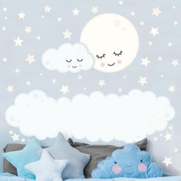 Bilderwelten Wandtattoo Liebe Digital Art selbstklebend pastell - Sterne Mond Wolke mit schlafenden Augen - Himmel Kinderzimmer Baby M&auml;dchen Jungen