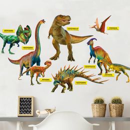 Bilderwelten Wandtattoo Tiere Illustration Aquarell bunt - Dinosaurier Set mit Namensschildern - Dinosaurier Kinderzimmer Baby M&auml;dchen Jungen