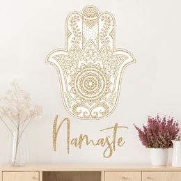 Bilderwelten Wandtattoo Spr&uuml;che Orientalisch selbstklebend gold - Namaste - Hamsa Hand Gold - Spr&uuml;che Wohnzimmer Schlafzimmer
