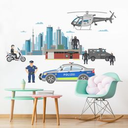 Bilderwelten Wandtattoo Fahrzeuge modern 3D-Effekt Wandaufkleber - Polizei und Polizeiautos Set - Fahrzeuge Kinderzimmer Baby M&auml;dchen Jungen