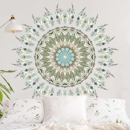 Bilderwelten Wandtattoo Spirituell modern Aquarell blau - Mandala Aquarell Federn blau gr&uuml;n - Feder Wohnzimmer Schlafzimmer