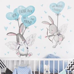 Bilderwelten Wandtattoo Tiere Illustration Aquarell blau - Ich liebe dich Hasen Blau - Herz Kinderzimmer Baby M&auml;dchen Jungen