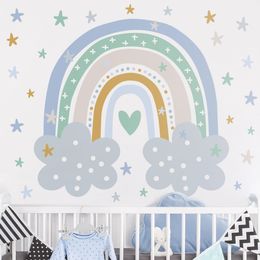 Bilderwelten Wandtattoo Himmel Digital Art selbstklebend Wandaufkleber - Regenbogen mit Wolken Blau T&uuml;rkis - Herz Kinderzimmer Baby M&auml;dchen Jungen