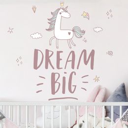 Bilderwelten Wandtattoo Tiere Illustration selbstklebend Wandaufkleber - Dream Big Einhorn - Himmel Kinderzimmer Baby M&auml;dchen Jungen