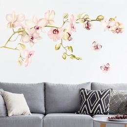 Bilderwelten Wandtattoo Blumen Motiv selbstklebend Wandaufkleber - Orchideenzweig und Schmetterling in ros&eacute; - Orchidee Wohnzimmer Schlafzimmer