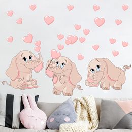 Bilderwelten Wandtattoo Tiere modern selbstklebend Wandaufkleber - Drei rosa Elefantenbabies mit Herzen - Herz Kinderzimmer Baby M&auml;dchen Jungen