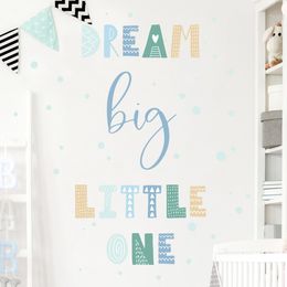 Bilderwelten Wandtattoo Spr&uuml;che modern selbstklebend Wandaufkleber - Dream big little one Blau - Spr&uuml;che Kinderzimmer Baby M&auml;dchen Jungen